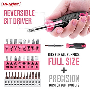 Hi-Spec 42pc Pink Household DIY Tool Set for Women. Home, Office and College Dorm Small Tool Kit of Starter Basic Ladies Tools