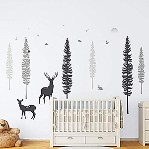 TIMBER ARTBOX Woodland Nursery Decor – Dreamy Forest Theme Pine Tree Wall Decals with Animals, Deers & Owl – Cute Baby Boy Girl Kids Wall Stickers for Playroom, Bedroom, Classroom & Daycare