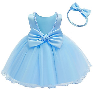 WZSYGDTC Infant Girls Bowknot Dresses Little Baby Girl Toddler Backless Ball Gown Dress(Light Blue,90)