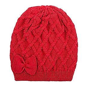 Kids Criss Cross Knit Winter Hat with Bow, Scarf and Glove Set Red for Girls