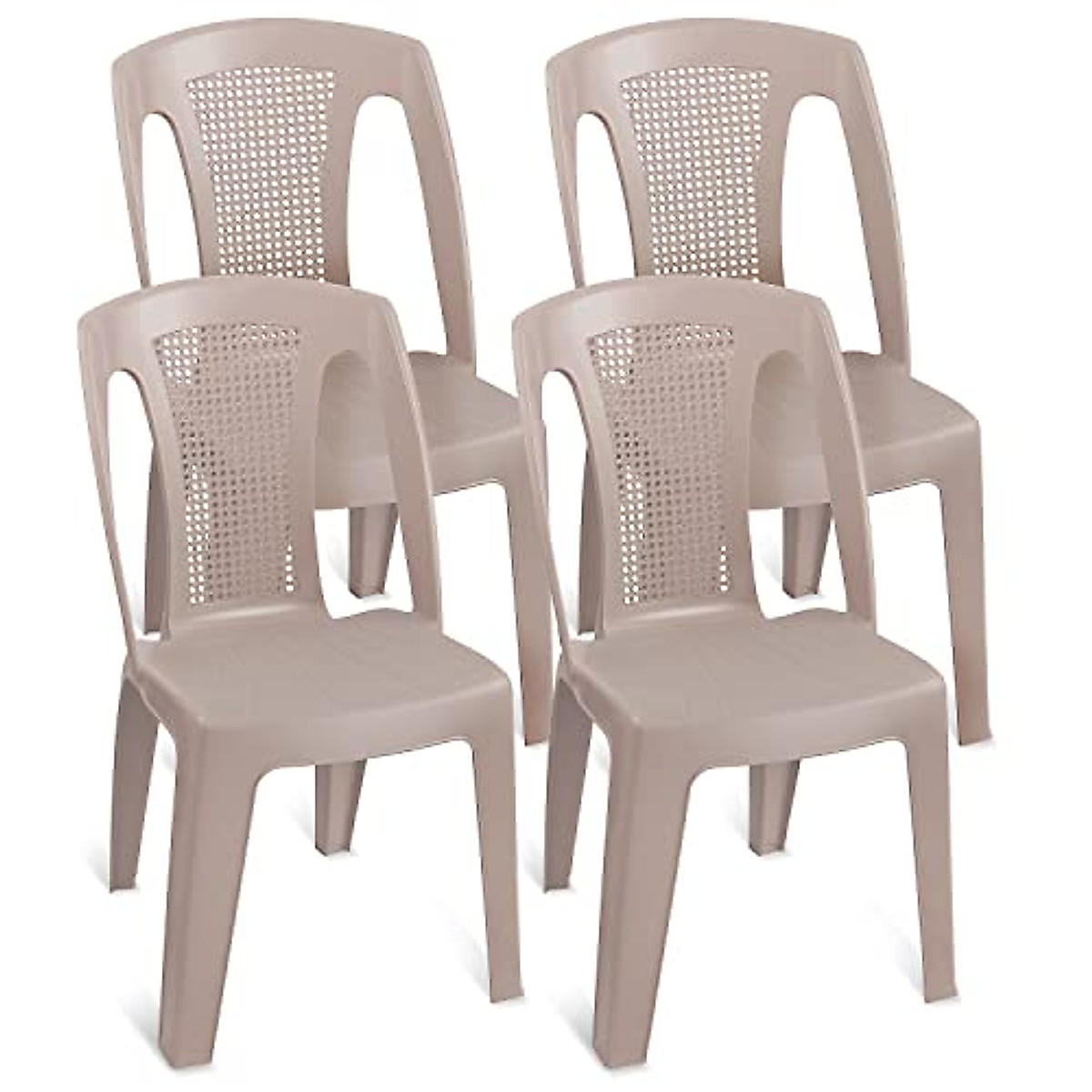 Zilpoo Set of 4 - Plastic Stackable Chairs, Outdoor Patio Armless Stacking Chairs for Outside Lawn Parties and Picnics