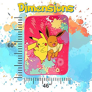 Franco Pokemon Anime Pikachu and Eevee Kids Bedding Super Soft Micro Raschel Throw, 46 in x 60 in, (Official Licensed Product)