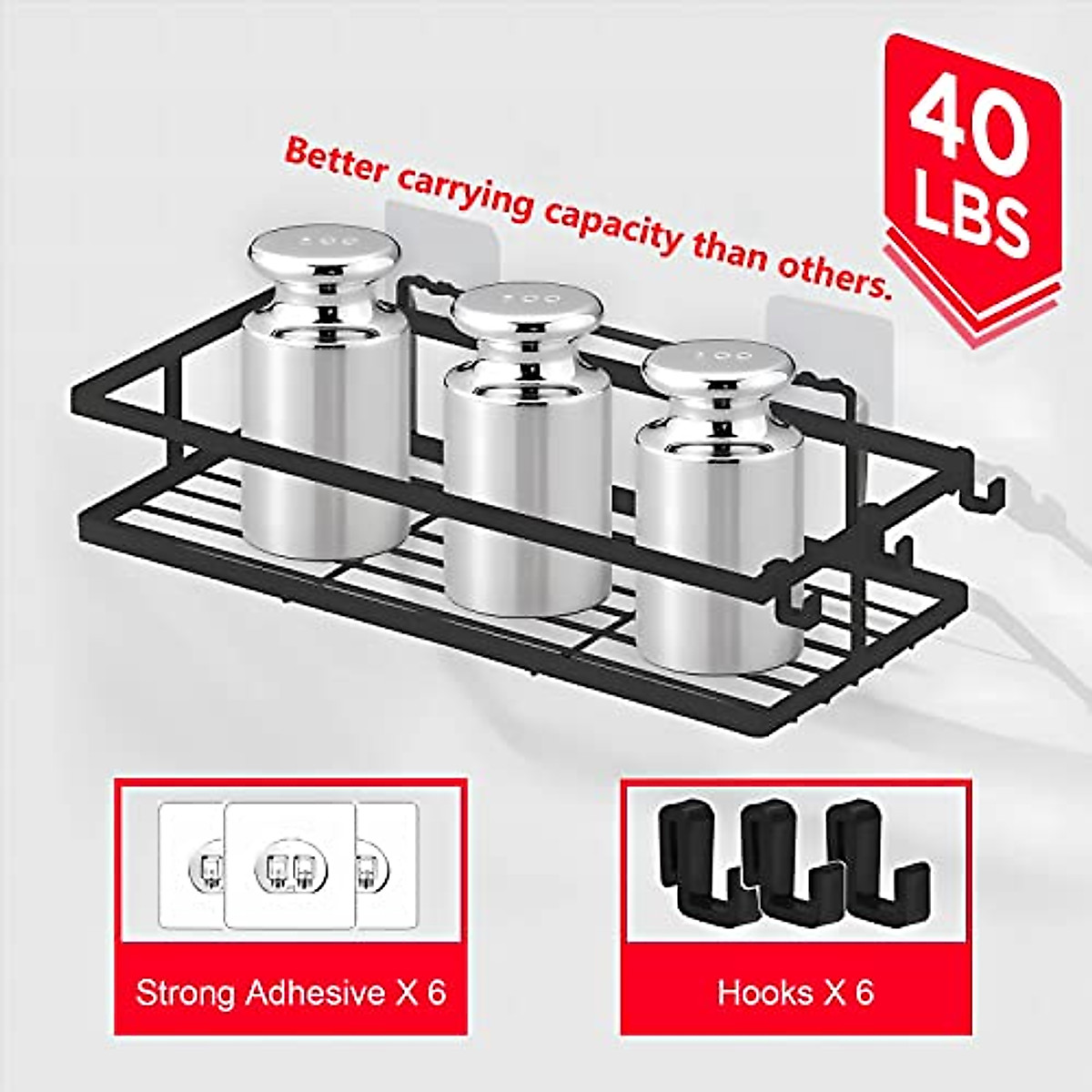 Shower Caddy,Bathroom Organizer,Shower Organizer (2 Pack),Adhesive Shower Organizer No Drilling,Self Adhesive Bathroom Shelves Basket,Corner Shower Shelf with 6 Hooks,bathroom storage