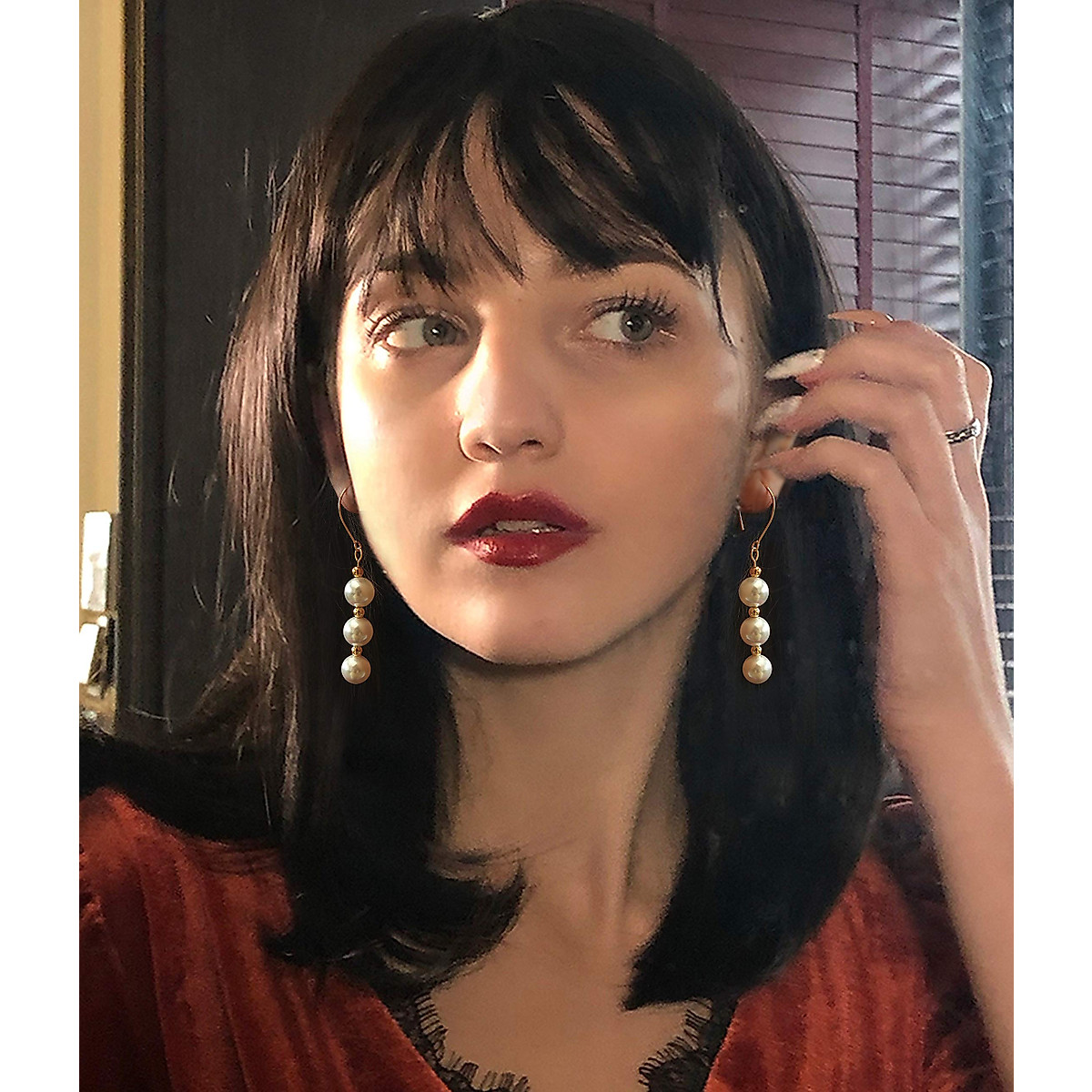 14K Gold Plated Round Bead Ball Drop Earrings for Women Minimal Lightweight Long Dangling Dangle Hoop Wedding Earrings for Brides Bridesmaid Prom Anniversary