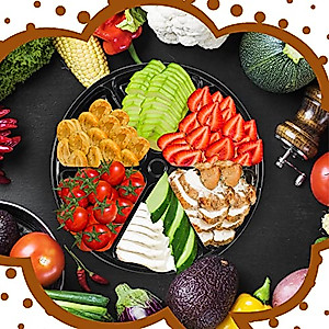 Baderke 10 Pack 10 Inches Round Plastic Serving Tray 6 Sectional Plastic Appetizer Tray with Lid Clear Food Platters Round Platter Container Veggie Fruit Organizer for Party and Buffet (Black)