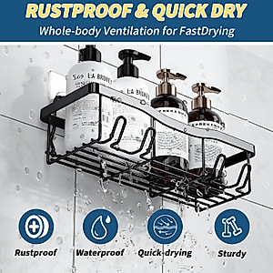 KiKiRico Shower Caddy 2 Pack, Adhesive Shower Organizer Rack, No Drilling Stainless Steel Shower Shelves, Rustproof Wall Shelf for Inside Shower, Bathroom Storage and Home Decor Accessories, Black