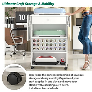 Craft Cart Compatible with Cricut Machine, Storage Rolling Cricut Cart Furniture with Foldable Sides & Drawer for Cricut Organization for Craft Room Home Office