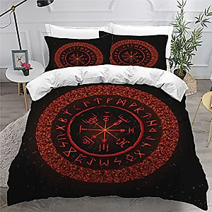 Quilt Cover Queen Size Runes, Symbols 3D Bedding Sets Viking, Nordic Duvet Cover Breathable Hypoallergenic Stain Wrinkle Resistant Microfiber with Zipper Closure,beding Set with 2 Pillowcase