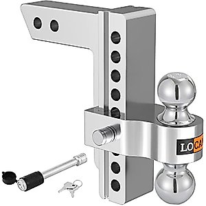 LOCAME Adjustable Trailer Hitch, Fits 2-Inch Receiver, 8-Inch Drop/Rise Aluminum Drop Hitch, 12,500 LBS GTW-Tow Hitch for Heavy Duty Truck with Double Stainless Steel Locks, Silver, LC0004