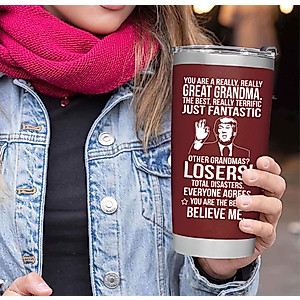 BETHEGIFT Mothers Day Gifts for Grandma from Grandaughter, Grandson, Kids - Great Grandma Coffee Tumbler on Birthday, Christmas, Durable Stainless Steel, Insulated for Hot or Cold Drinks 20oz, Red