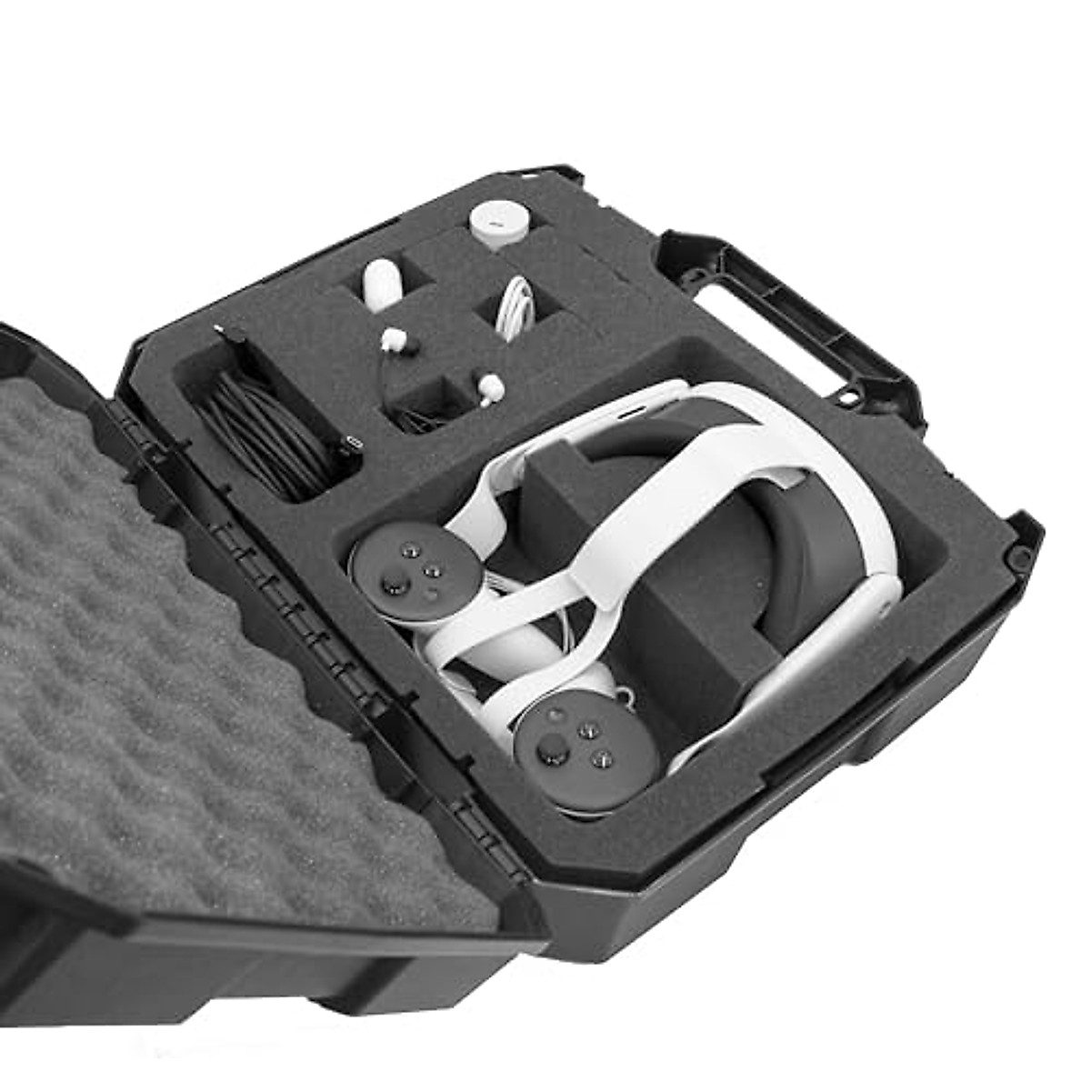 CASEMATIX Hard Shell Travel Case Compatible with Meta Quest 3S, Meta Quest 3 and 2 VR Headset - Fits 256GB, 128GB and 64GB Models with Custom Compartments for Accessories Like Controllers and Cables