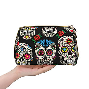MZERSE Vintage Makeup/Travel/Cosmetic Portable Bag with Zipper, Lightweight Toiletry Bag Case Pouch Compatible With Halloween Mexican Day Dead Sugar Skulls, Luxury Cash Pencil Bag Gift