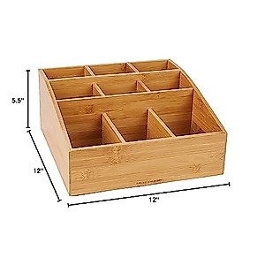 Mind Reader Coffee Condiment and Accessories Caddy Organizer with 9 Organizing Compartments, Bamboo Brown