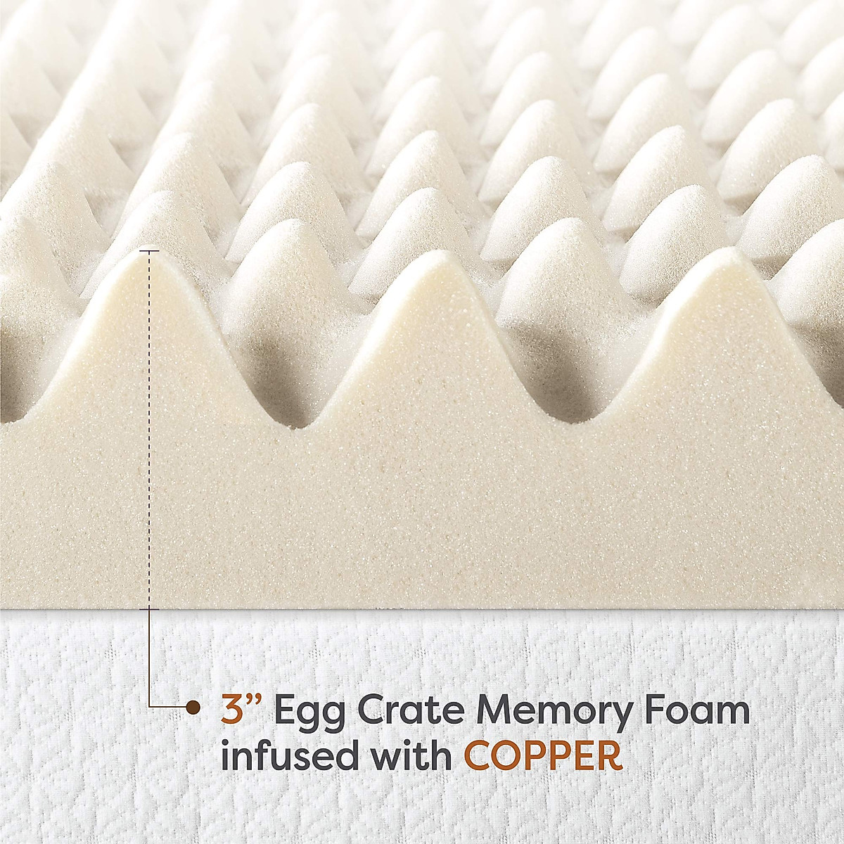 Best Price Mattress 3 Inch Egg Crate Memory Foam Mattress Topper with Copper Infusion, CertiPUR-US Certified, Queen Beige