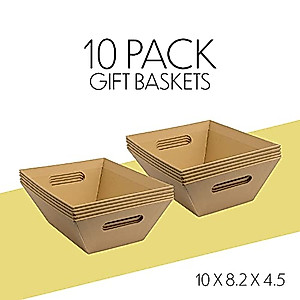 [10 Pk] Baskets for Gifts Empty| 8x10” Small Rectangular Kraft Basket with Handles|Wine, Christmas, Easter| Snacks, Farmers Market, Charity, Organizing, Shelf| Gift to Impress-Upper Midland Products