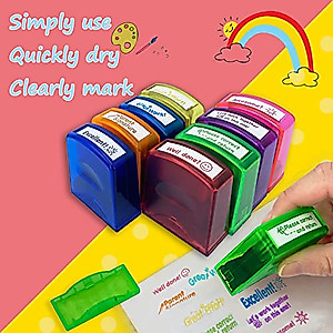 Bertiveny Teacher Stamps for Grading Classroom，Parent Signature Self-Inking Teacher Stamp Set School Supplies Stamps for Homework Reward with 8 pcs Teacher Supplies for Classroom Elementary(Rainbow)