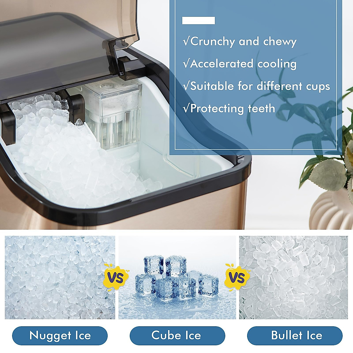 DORTALA Nugget Ice Maker Portable Ice Maker Countertop w/Self-Cleaning, 2 Ways Water Refill, 12H Appointment Function, 60 Lbs/24H, Stainless Steel Ice Machine for Home, Party, Bar, Office