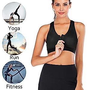 FLORATA Sports Bras for Women Zip Front Sports Bra Wireless Post-Surgery Bra Removable Cups Yoga Sport Bra