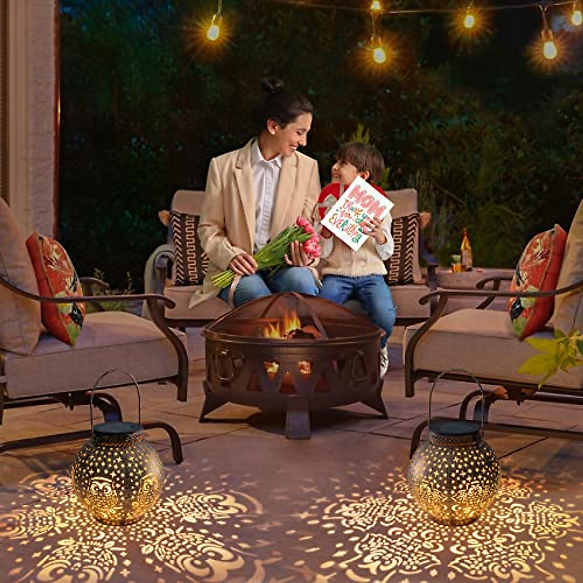 Solar Lanterns Outdoor Waterproof Garden Decorative Lights Owl Hanging Solar Lanterns for Patio, Table, Pathway, Balcony, Lawn, Yard Decor 2 Pack