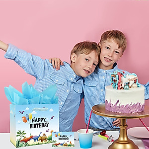 13" Large Watercolor Dinosaur Birthday Gift Bag for Boy Kids with Card and Tissue Papers