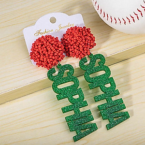 Custom Football Team Earrings for Women Daughter Cheerleading Pom Poms Earrings Personalized Name Number Game Day Sport Drop Dangle Earrings Spirit High School College Holiday Christmas Gifts For Mom