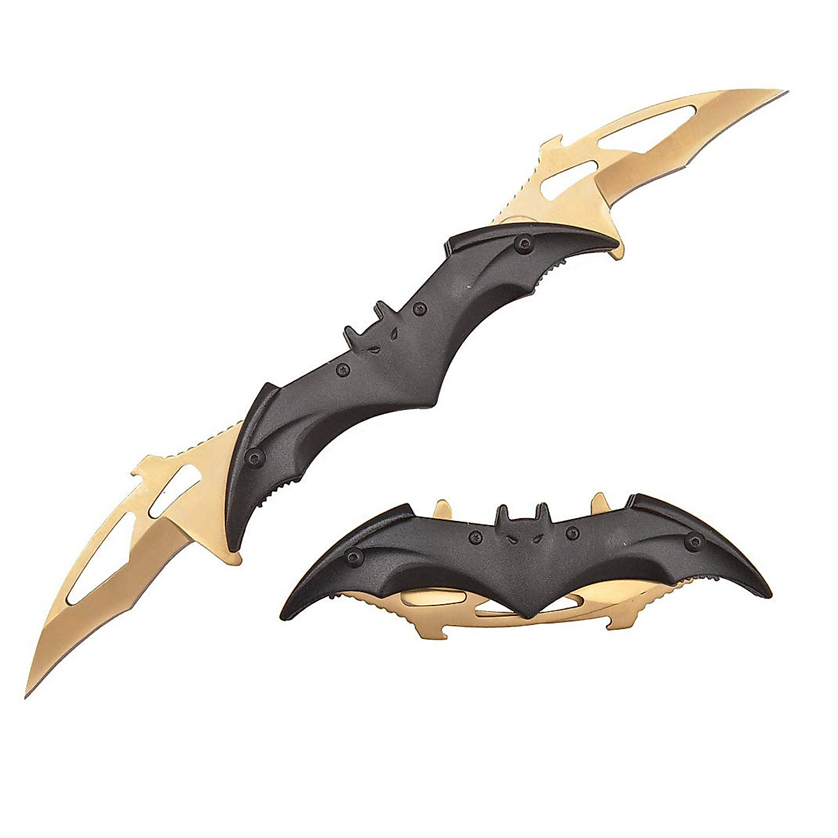 Twin Blade Knife - Dark Knight Pocket Folding Spring Assisted Dual Blades Bat Knives With Belt Clip Rainbow, Red, Black, Gold And Silver (black-gold)