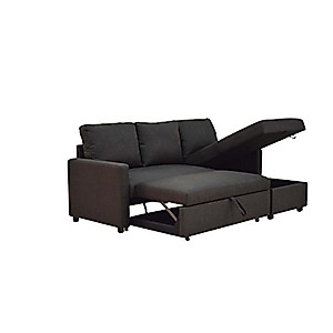 ACME FURNITURE Hiltons Charcoal Linen Sectional Sofa with Sleeper and Storage