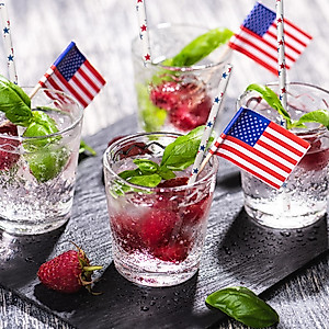 AnyDesign 200Pcs Independence Day Paper Straws American Flag Red Blue Star Pattern for Memorial Day 4th of July Super Bowl Patriotic Party Americana Themed Party Celebration