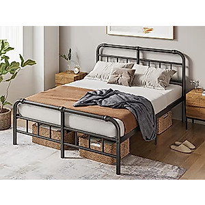 FSCHOS King-Bed-Frame-and-Headboard & Footboard, 14 Inch High, Metal Platform King-Size-Bed-Frame, Premium Steel Heavy Duty Bed Frame No Box Spring Needed, Easy Assembly, Black