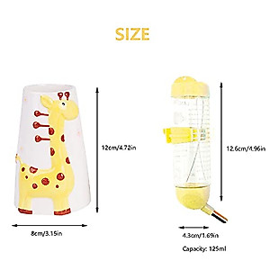 BIGCAKE 125ML Hamster Water Bottle, Ceramics Small Animals No Drip Standing Drinking Waterer with Holder for Syrian Hamster Dwarf Hamsters Mice Hedgehog Gerbil Rat (Yellow)