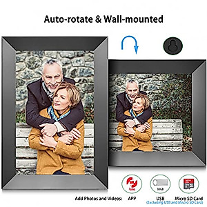 FRAMEO 10.1 Inch WiFi Digital Photo Frame with IPS Touch Screen HD Display, Easy to Send Picture and Video Remotely via APP from Anywhere, 16GB Large Storage, Auto Rotate, Slideshow, Wall Mountable