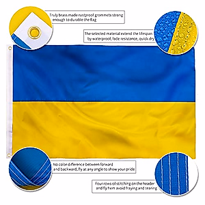 XIFAN Premium Nylon Ukraine Ukrainian Flag 3x5 Outdoor, Double Sided Heavy Duty 210D Nylon Ukrainian National Country Flags, Strongest Longest Lasting with Sewn Stripes/4 Stitch Hemming/Brass Grommets