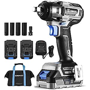 DEKOPRO Cordless Impact Wrench 1/2inch,20V Power Impact Wrench, Powerful Brushless Motor, 3-Variable Speed, Max Torque 258 ft-lbs (350N.m), 2x2.0A Li-ion Battery, 1 Hour Fast Charger and Tool Bag
