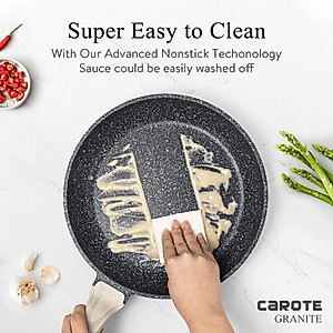CAROTE Nonstick Frying Pan Skillet,Non Stick Granite Fry Pan with Glass Lid, Egg Pan Omelet Pans, Stone Cookware Chef's Pan, PFOA Free (Classic Granite, 10-Inch)