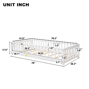 PVWIIK Twin Size Montessori Floor Bed Frame with Convertible Door & Wood Slats for Kids,Wood Montessori Bed with Safety Guardrails for Girls & Boys,White
