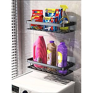 1pc Wall Mounted Punch-free Bathroom Storage Rack,Shower Caddy Shelf, Bathroom Shower Rack, Stainless Steel Suction Cup Toilet Rack, Toilet Organizer Rack