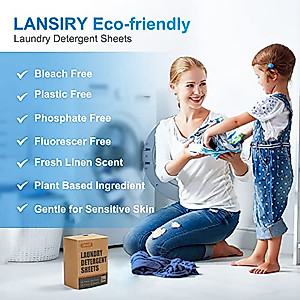 LANSIRY Laundry Detergent Sheets - 200 Loads Fresh Linen Scent Washing Detergent Strips, Compact Lightweight Liquidless Eco-Friendly Hypoallergenic Portable Soap Sheets for Save Space and Travel