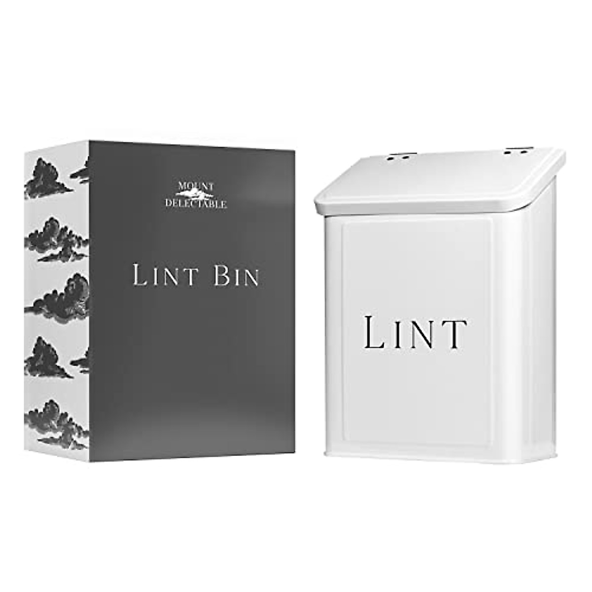 MOUNT DELECTABLE Magnetic Lint Bin for Laundry Room, Wall Mounted Lint Box Holder Trash Can with Lid for Dryer, Lint Basket for Laundry Room, Farmhouse Style Laundry Storage and Organization