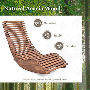 Tangkula Outdoor Acacia Wood Rocking Chair, Porch Rocker with Widened Slatted Seat and High Back, Wooden Rocking Patio Chair, Outdoor Rocking Sun Lounger for Backyard, Garden
