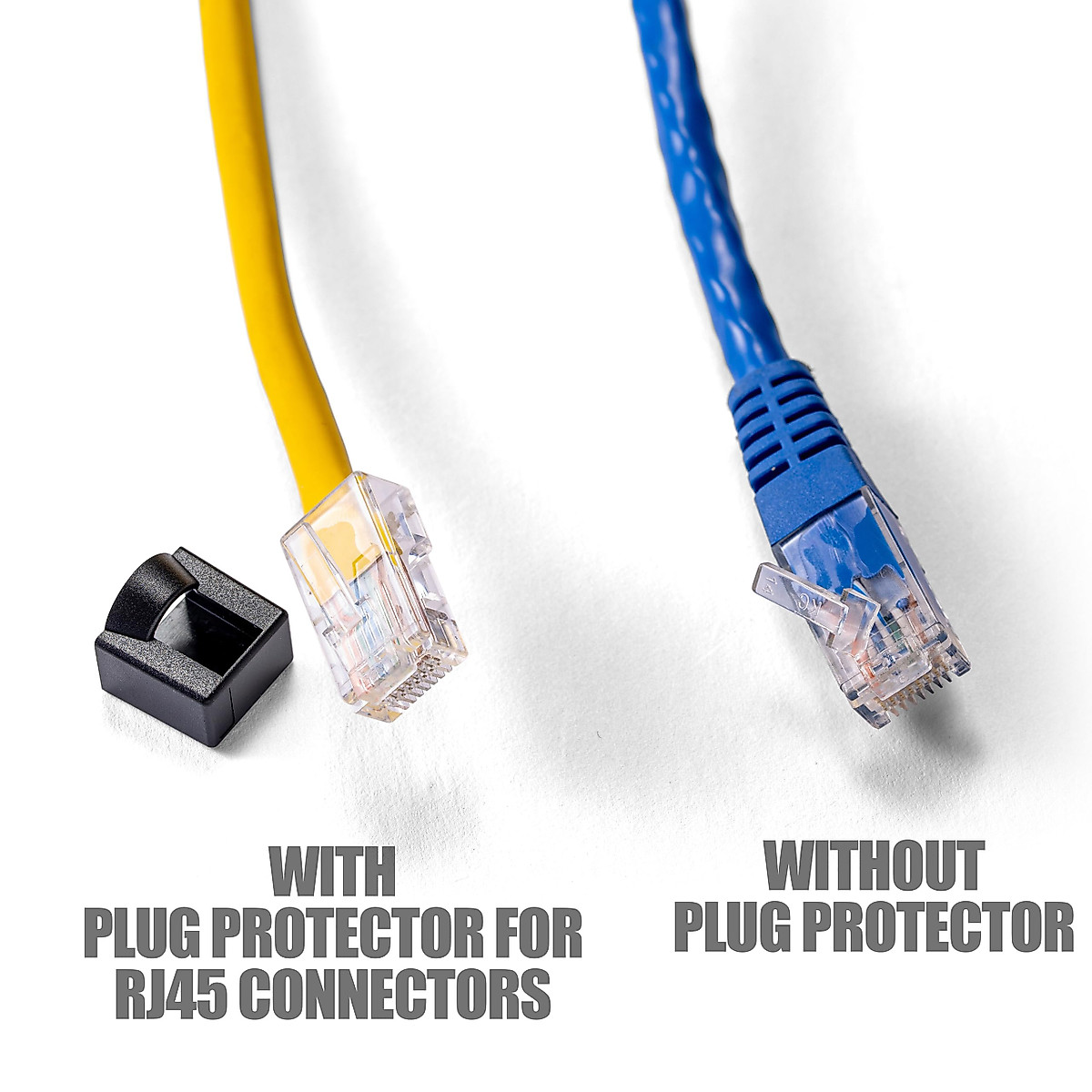 NTW Click on/Lockable RJ45 Plug Protector CAT5e/Cat6/Cat6a/Cat7/Cat8 Ethernet Head Dust Covers (25 Pack)-Black