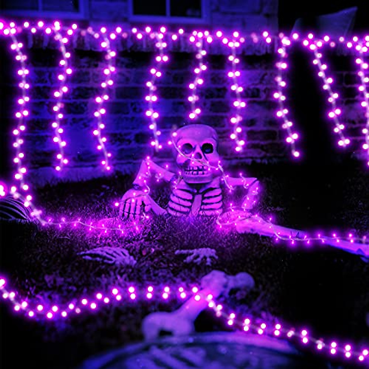 Solar String Lights Outdoor Waterproof 8 Modes 200 LED 72ft Solar Fairy Lights Outdoor for Patio Garden Fence Path Holiday Party Halloween St. Patrick's Day Christmas Decorations (Purple-2 Pack)