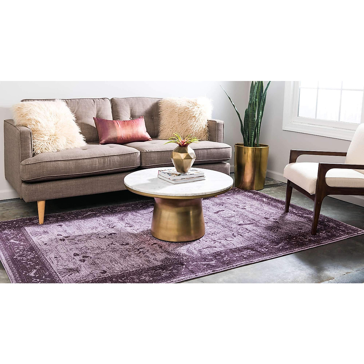 Unique Loom La Jolla Collection Farmhouse, Contemporary, Botanical, Traditional, Vintage Area Rug, 7 x 10 ft, Violet/Dark Purple
