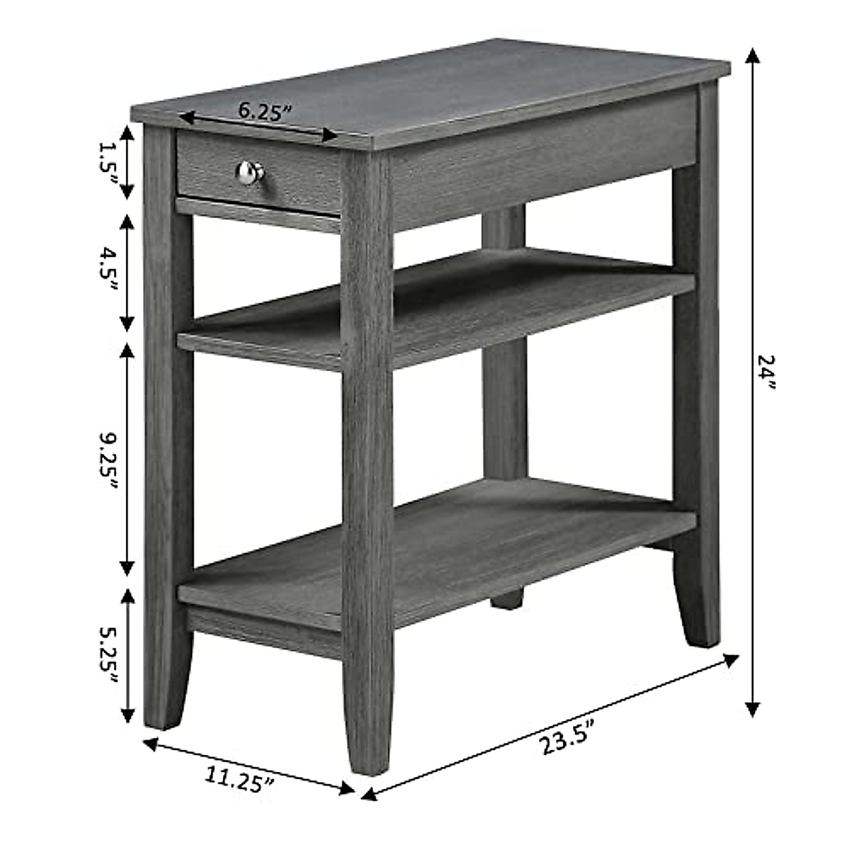 Convenience Concepts American Heritage 1 Drawer Chairside End Table with Shelves, Dark Gray Wirebrush