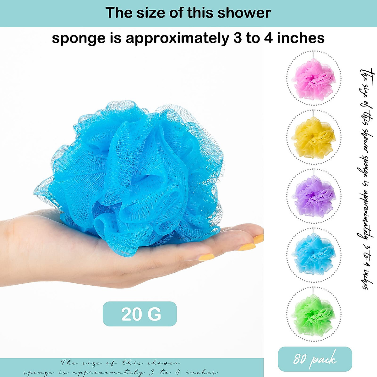 CHENGU 80 Pcs Loofah Bulk Sponge Bath Sponges for Shower Bath Loofah Bulk Shower Pouf Shower Puff Wash Body Pouf Mesh Loofah Exfoliating Body Scrubber for Baby Women Men, 20g (Mixed Colors)