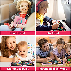 Qrytoi Erasable Book Doodle Set for Kids,Magic Drawing Book for Kids,Reusable Drawing Book 12 Watercolor Pens 14 Page Drawing,Road Trip Car Game Writing Painting Set for Boys and Girls (Mermaid)