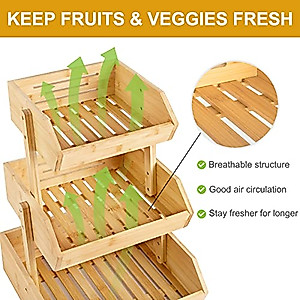 TAKEKIT Bamboo Fruit Basket, 3 Tier Fruit Basket for Kitchen, Large Capacity Produce Basket for Fruit and Vegetable Storage, Multipurpose Fruit Holder for Kitchen Countertop