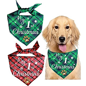 Waghaw My First Christmas Bandana, Dog Christmas Bandana 2 Pack Plaid Pets Bandana for Small Medium Large and Extra Large Dogs（3005-S）