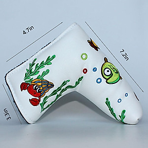 Craftsman Golf Ocean World Fish Crab Seaweed White Blade Putter Cover Headcover Magnetic Closure for Scotty Cameron Taylormade Odyssey Blade Etc.