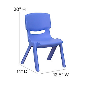 EMMA + OLIVER 2 Pack Blue Plastic Stackable School Chair with 10.5" H Seat, Preschool Chair