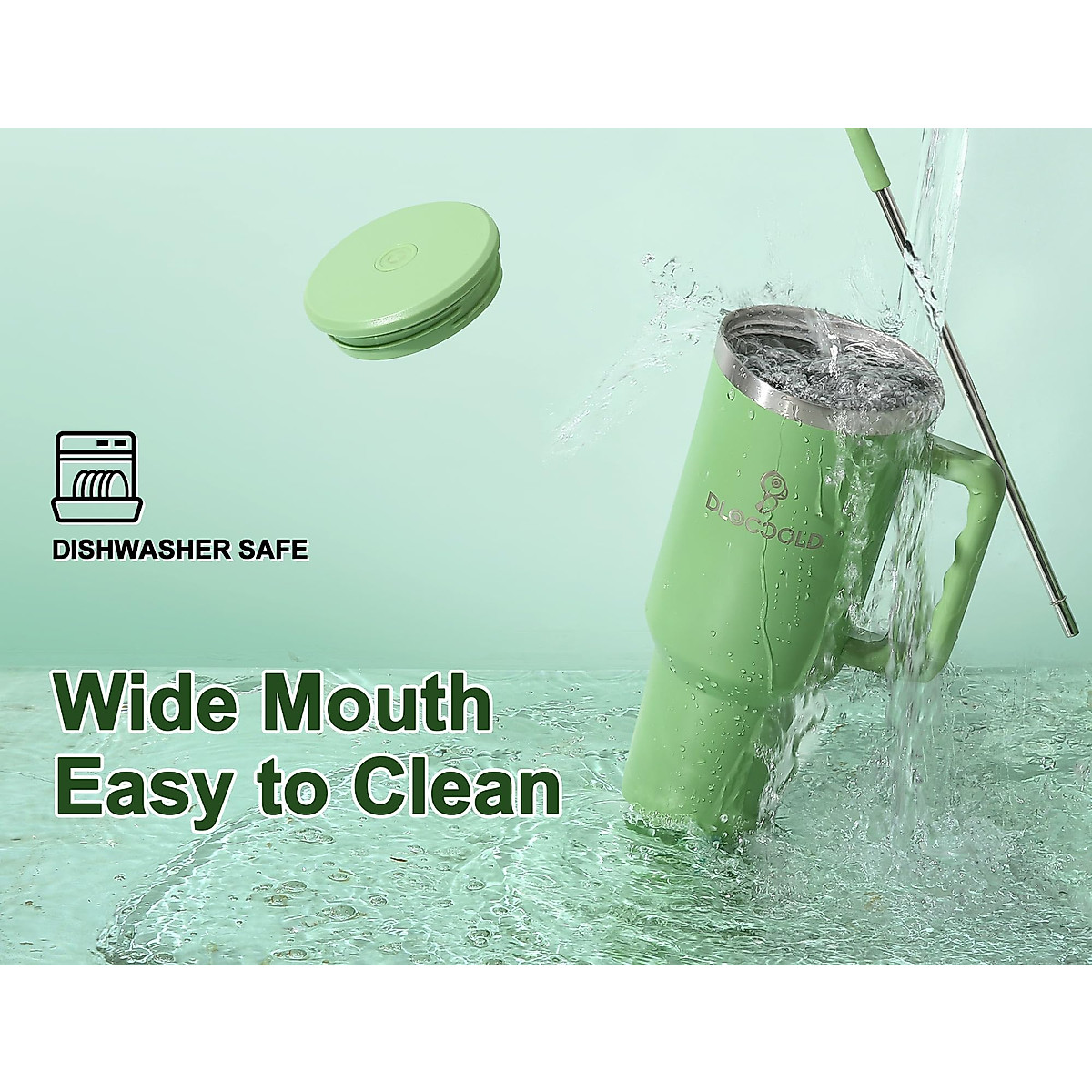 DLOCCOLD 40 oz Tumbler with Handle, Straw & Lid, Insulated Double Walled Stainless Steel Tumbler, Reusable Travel Coffee Mug for Women Men, Water Tumbler with Silicone Boot (Hyacinth)